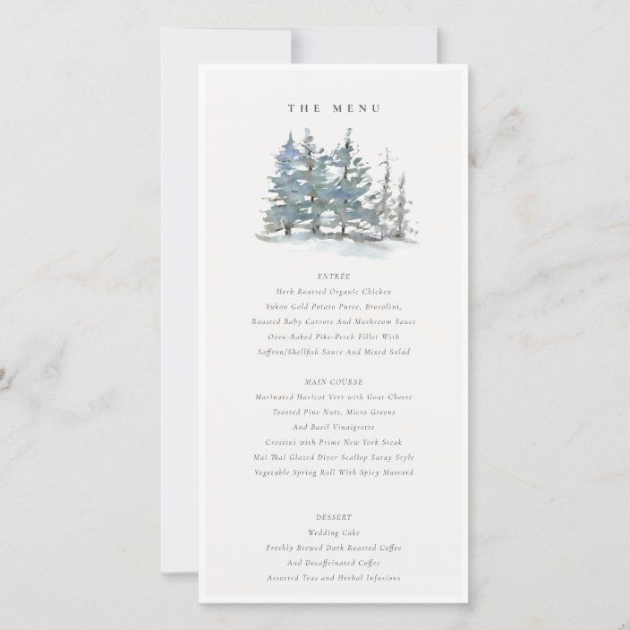 Dusky Green Blue Pine Tree Woods Wedding Menu Card | Zazzle.com