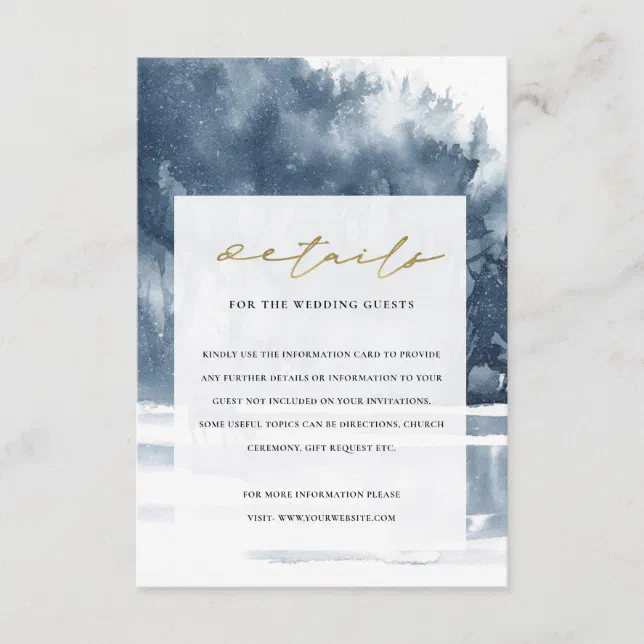 DUSKY INK BLUE FOREST LAKE PINE WEDDING DETAILS ENCLOSURE CARD | Zazzle