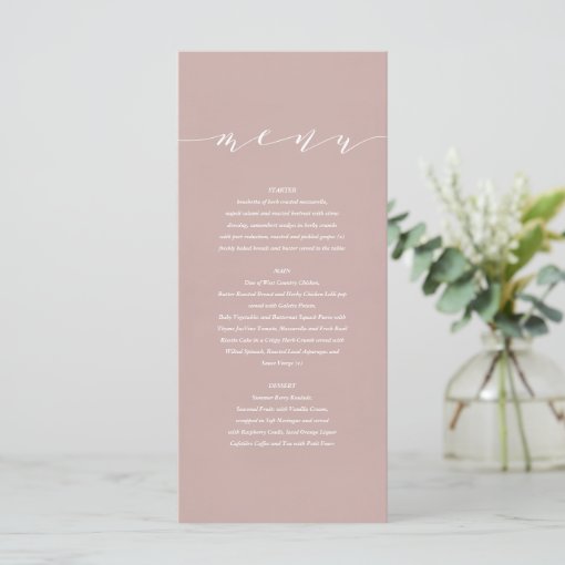 Dusky pink elegant watercolor painted wedding menu | Zazzle