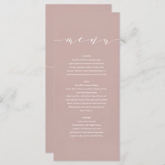 Dusky pink elegant watercolor painted wedding menu | Zazzle