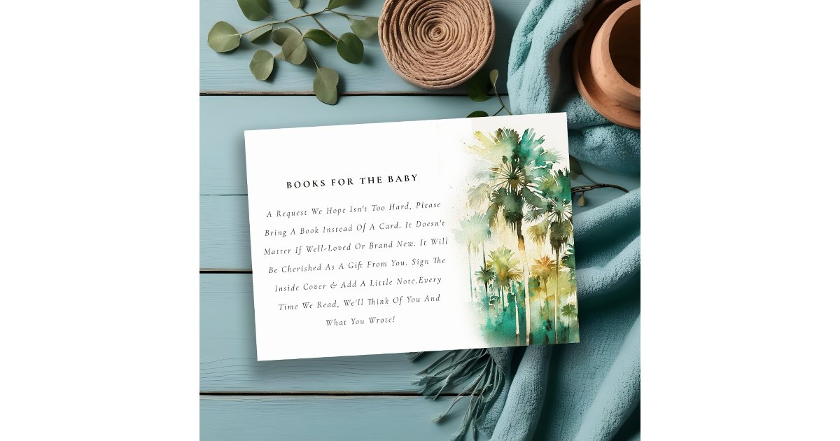 Dusky Tropical Palm Trees Books For Baby Shower Enclosure Card | Zazzle