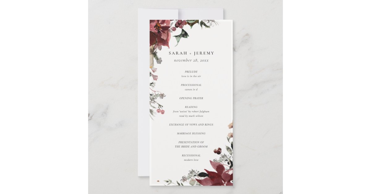 Dusky Warm Winter Festive Foliage Wedding Program | Zazzle