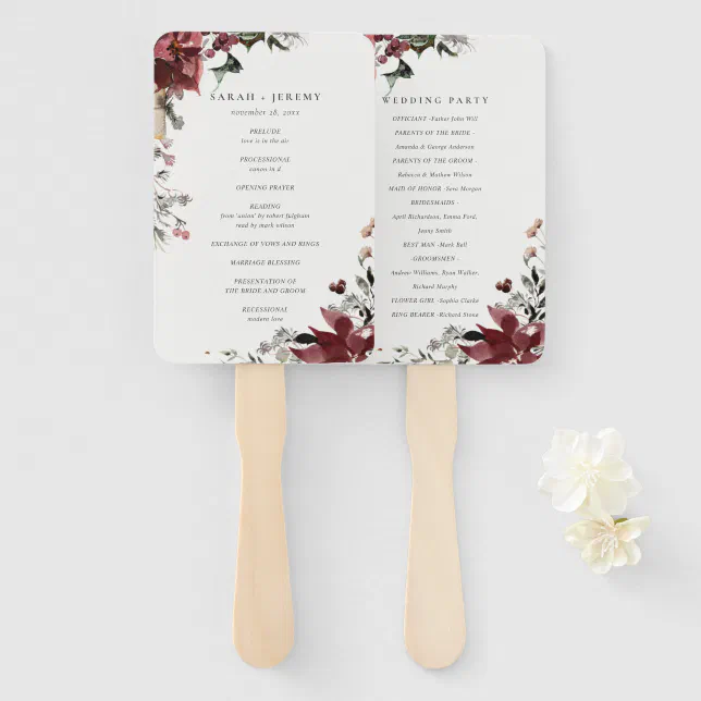 Dusky Warm Winter Festive Foliage Wedding Program Hand Fan | Zazzle
