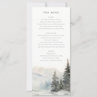 Dusky Winter Snow Mountain Landscape Menu Card | Zazzle