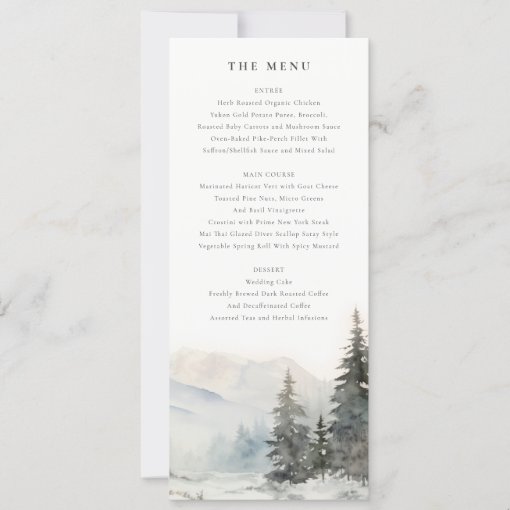 Dusky Winter Snow Mountain Landscape Menu Card | Zazzle
