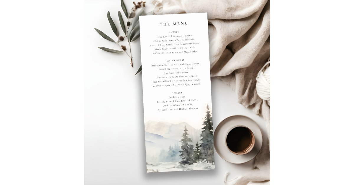 Dusky Winter Snow Mountain Landscape Menu Card | Zazzle