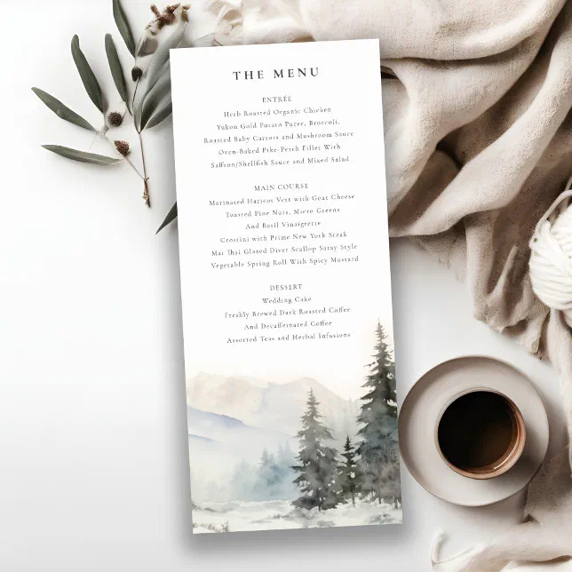 Dusky Winter Snow Mountain Landscape Menu Card | Zazzle