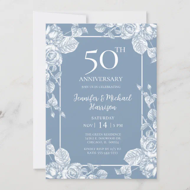 Dusty Blue 50th Anniversary Invitation | Zazzle