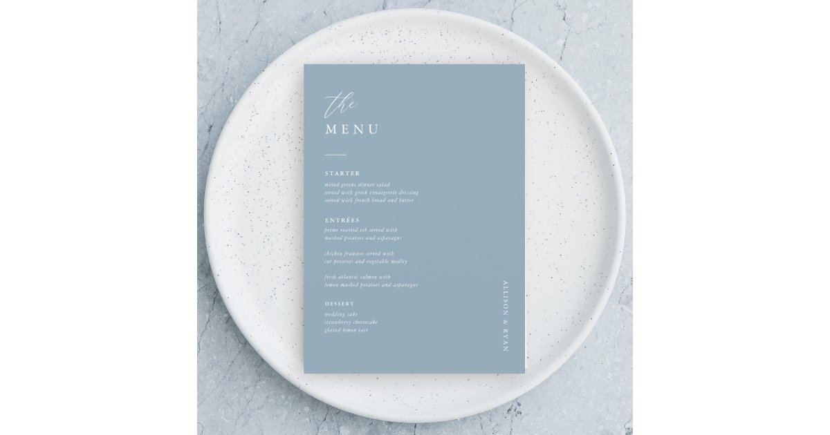 Dusty Blue 5x7" Wedding Table Menu Cards Flat Menu | Zazzle