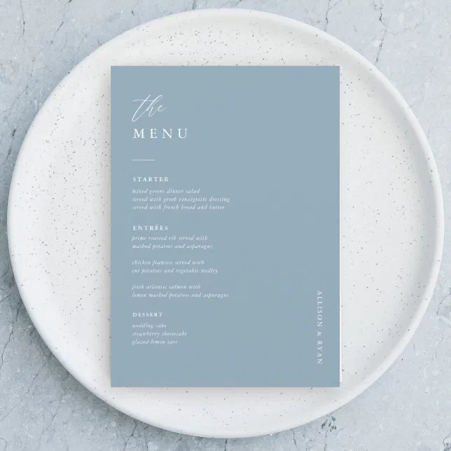 Dusty Blue 5x7" Wedding Table Menu Cards Flat Menu | Zazzle