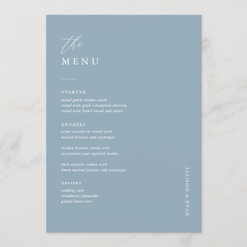 Dusty Blue 5x7" Wedding Table Menu Cards Flat Menu | Zazzle