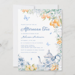 Dusty Blue Afternoon Tea Bridal Shower Invitation | Zazzle