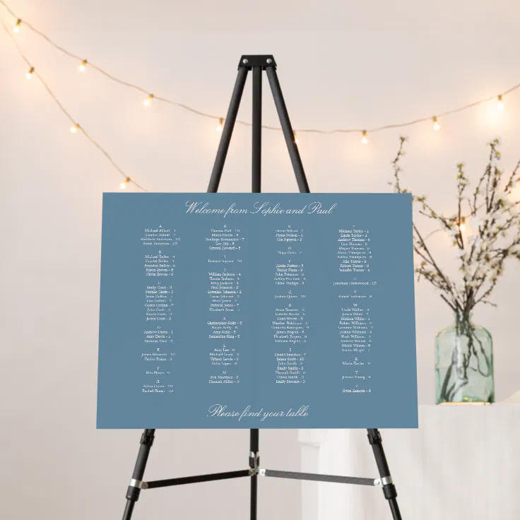 Dusty Blue Alphabetical Seating Chart Foam Board | Zazzle