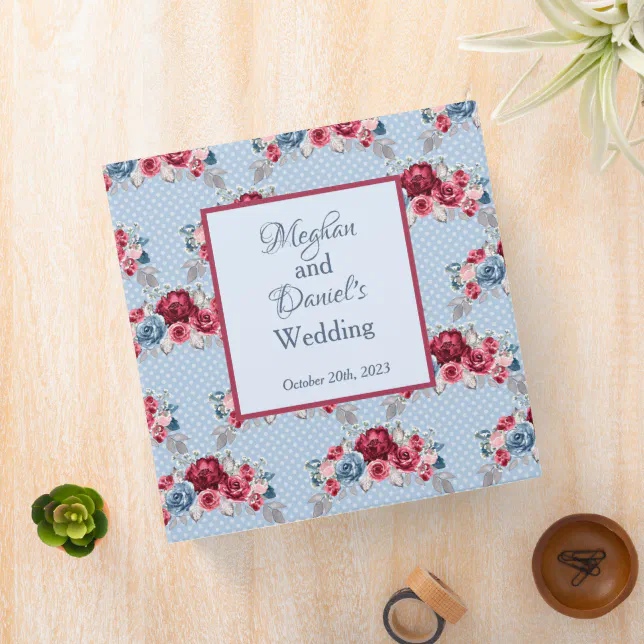 Dusty Blue and Burgundy Wedding Photo Binder | Zazzle