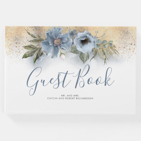 Dusty Blue and Gold Glitter Wedding Guest Book | Zazzle.com