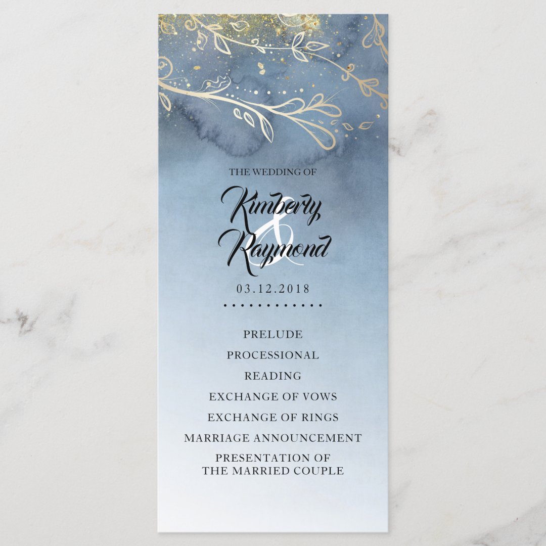 Dusty Blue and Gold Wedding Programs | Zazzle