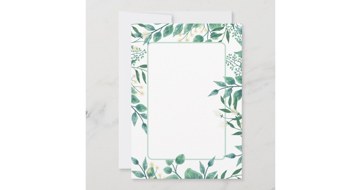 Dusty blue and green leaf blank invitation | Zazzle