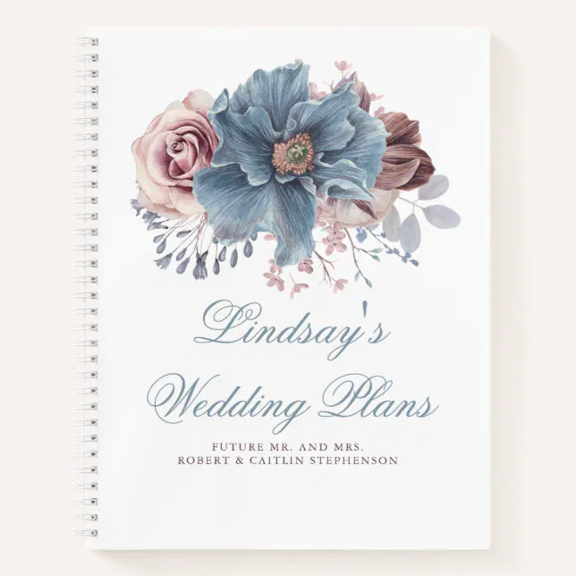 Dusty Blue and Mauve Floral Elegant Modern Notebook | Zazzle