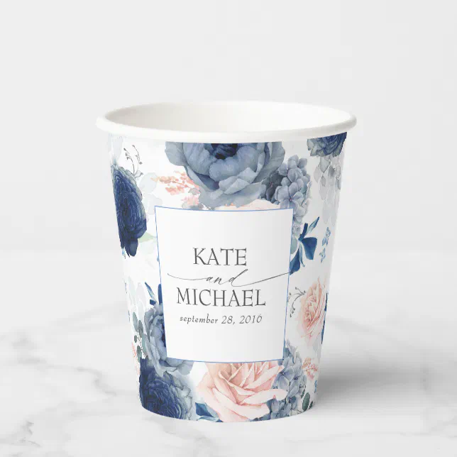 Dusty Blue and Pink Floral Botanical Pattern Paper Cups | Zazzle