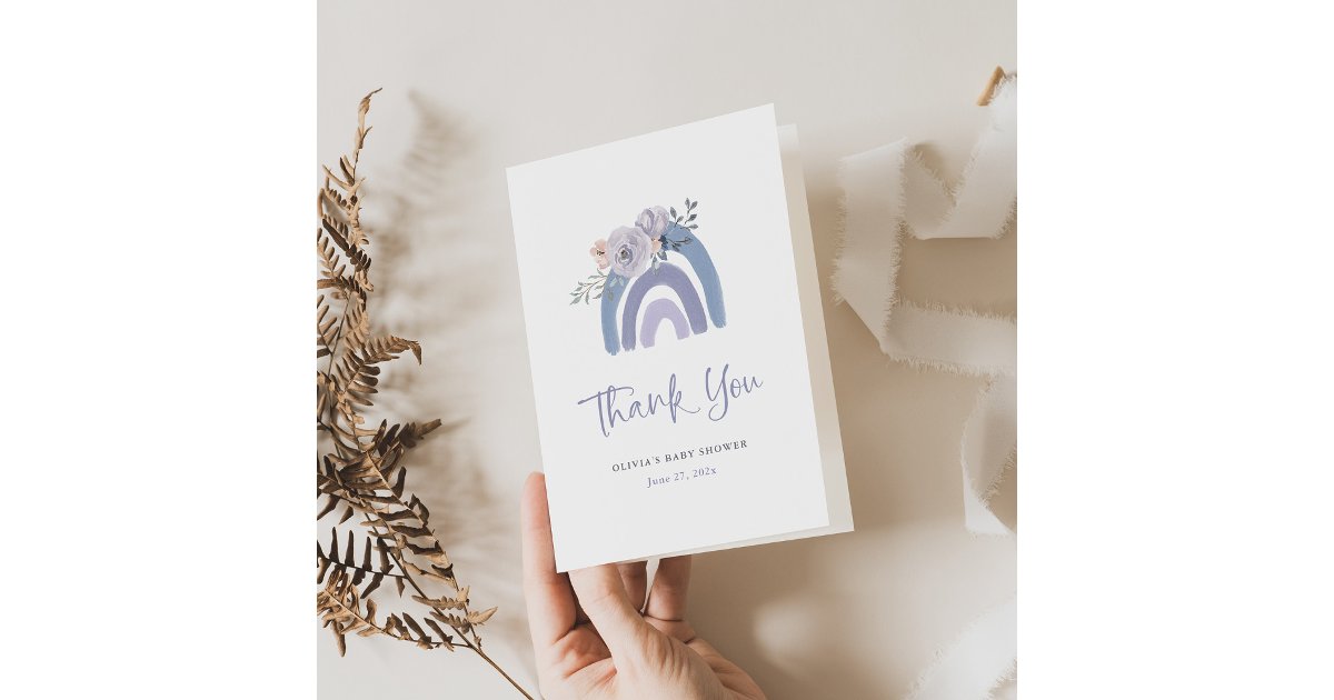 Dusty Blue and Purple Boho | Rainbow Thank You Card | Zazzle