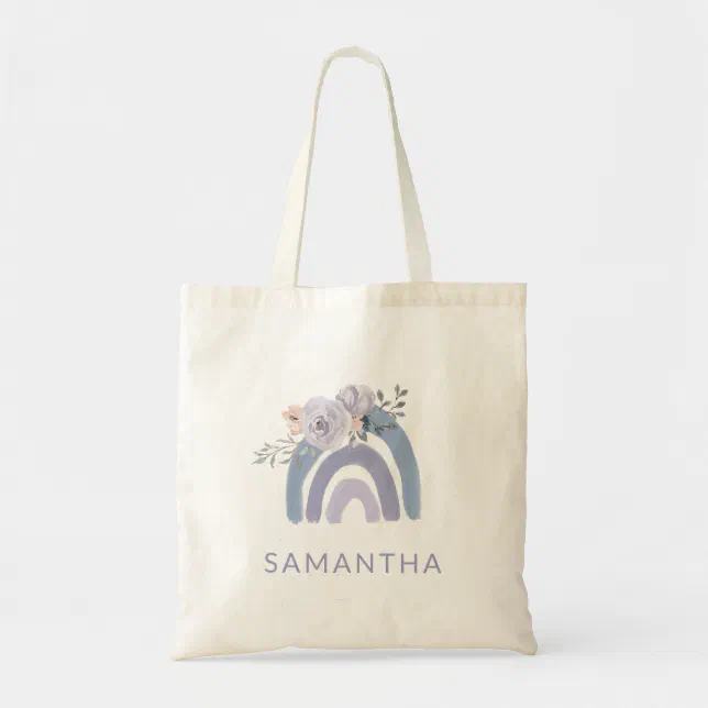 Dusty Blue and Purple Boho Rainbow with Flowers Tote Bag | Zazzle