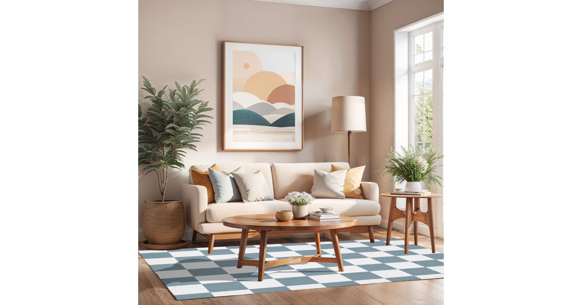 Dusty Blue and White Checkerboard Rug | Zazzle