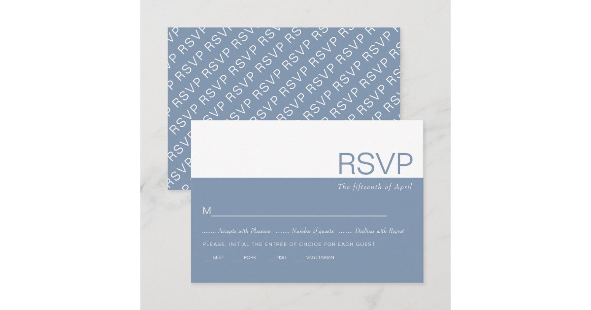 Dusty blue and white colorblock whimsical wedding RSVP card | Zazzle
