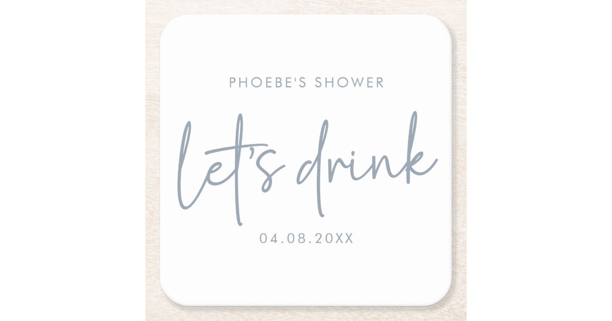 Dusty Blue and White Script Bridal Shower Coaster | Zazzle