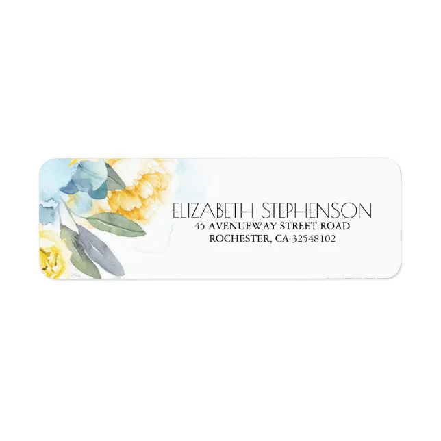 Dusty Blue and Yellow Floral Watercolor Label | Zazzle