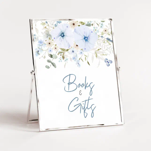Dusty Blue Baby Bloom Baby Shower Books and Gifts Poster | Zazzle
