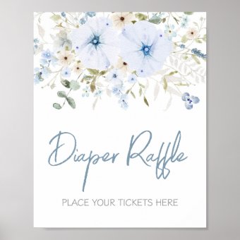Dusty Blue Baby Bloom Baby Shower Diaper Raffle Poster | Zazzle