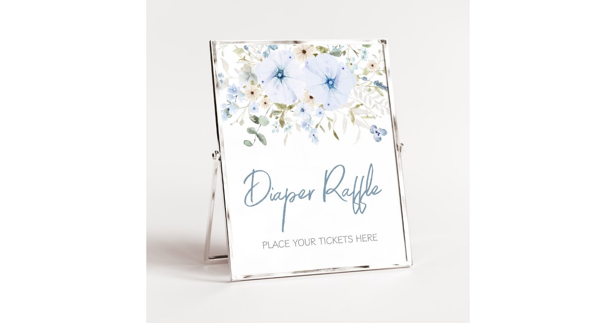 Dusty Blue Baby Bloom Baby Shower Diaper Raffle Poster | Zazzle