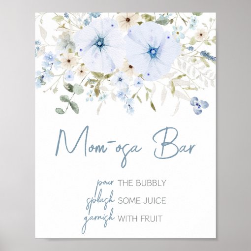 Dusty Blue Baby Bloom Baby Shower Mom Osa Bar Poster | Zazzle