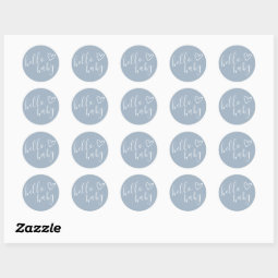 Dusty Blue Baby Boy Hello Baby Shower Classic Round Sticker | Zazzle