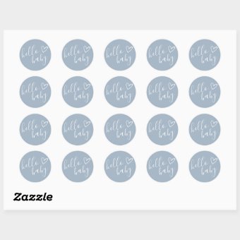 Dusty Blue Baby Boy Hello Baby Shower Classic Round Sticker | Zazzle