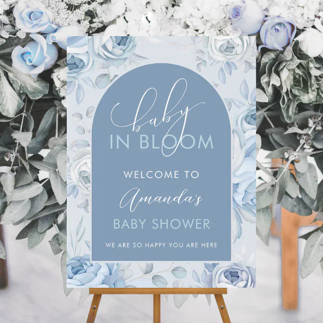 Dusty Blue Baby In Bloom Baby Shower Welcome Foam Board | Zazzle