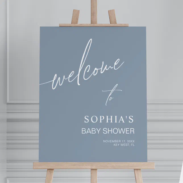 Dusty Blue Baby Shower Welcome Sign | Zazzle