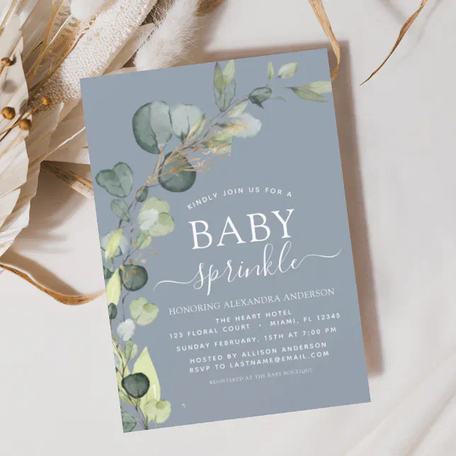 Dusty Blue Baby Sprinkle Shower Invitation | Zazzle