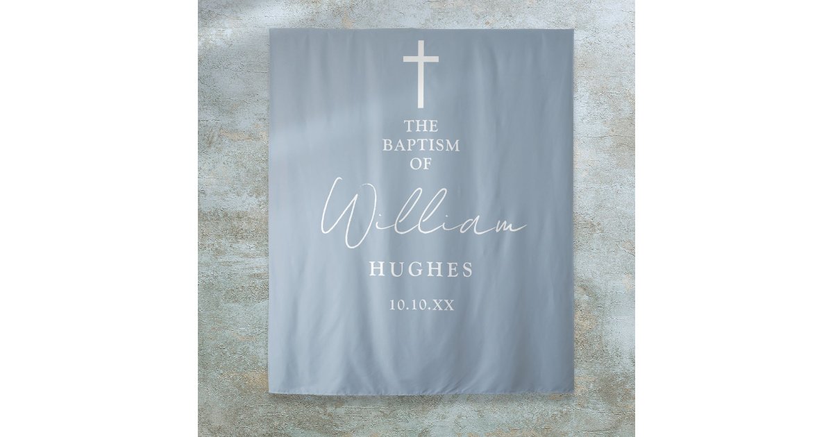 Dusty Blue Baptism Christening Photo Backdrop | Zazzle