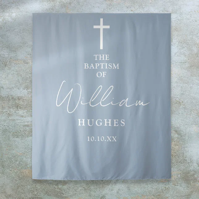 Dusty Blue Baptism Christening Photo Backdrop | Zazzle