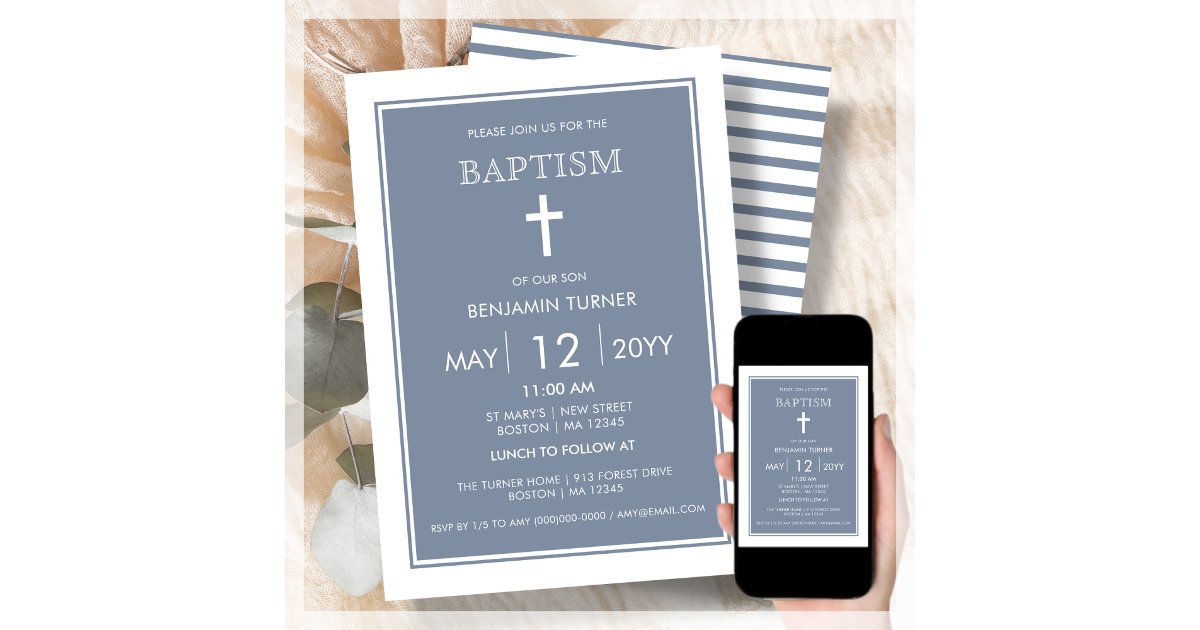 Dusty Blue Baptism Invitation | Zazzle