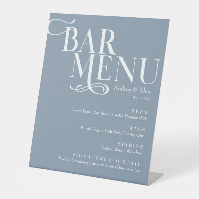 Dusty Blue Bar Menu Pedestal Sign | Zazzle