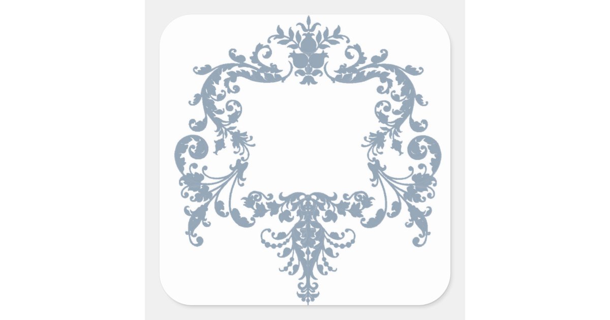 Dusty Blue Baroque Frame Square Sticker | Zazzle