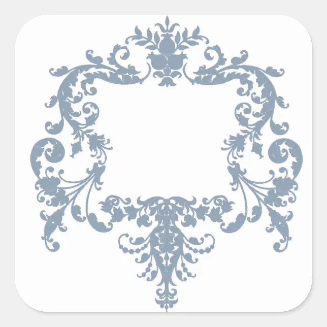 Dusty Blue Baroque Frame Square Sticker | Zazzle
