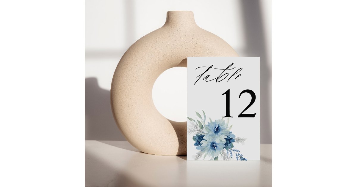 Dusty Blue & Blue Boho Floral Table Number | Zazzle