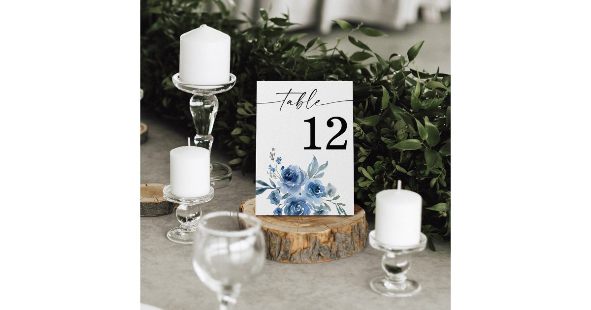 Dusty Blue & Blue Floral Table Number | Zazzle