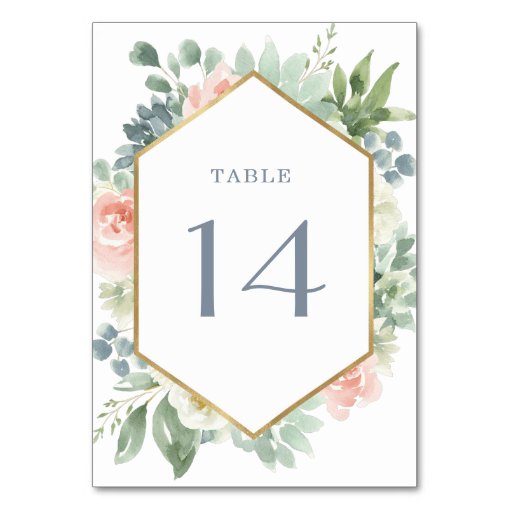 Dusty Blue Blush Succulent Floral Garden Wedding Table Number | Zazzle