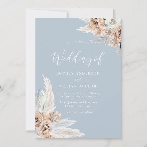 Dusty Blue Bohemian Floral Wedding Invitation | Zazzle
