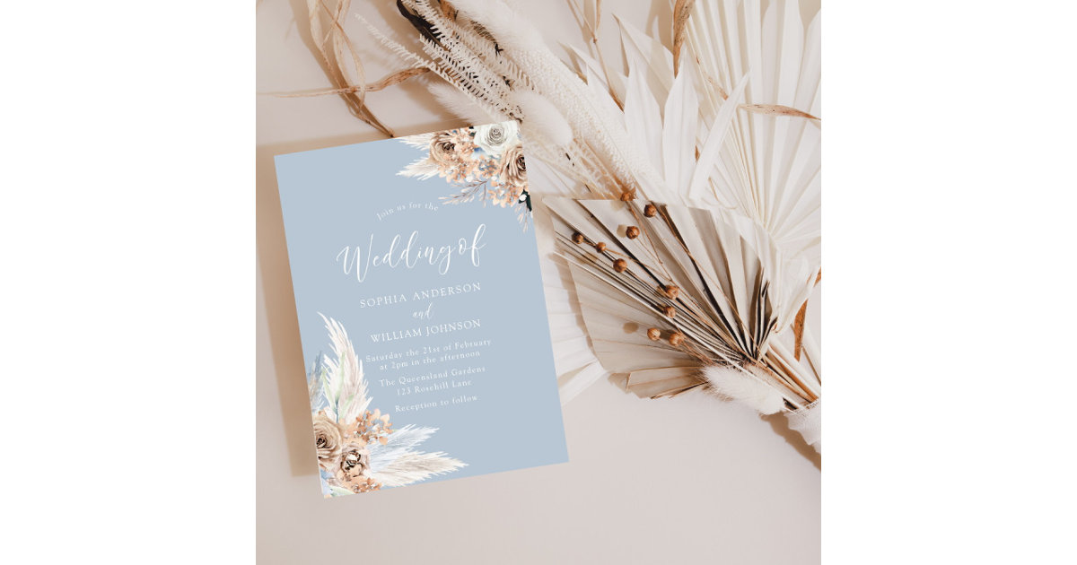 Dusty Blue Bohemian Floral Wedding Invitation | Zazzle