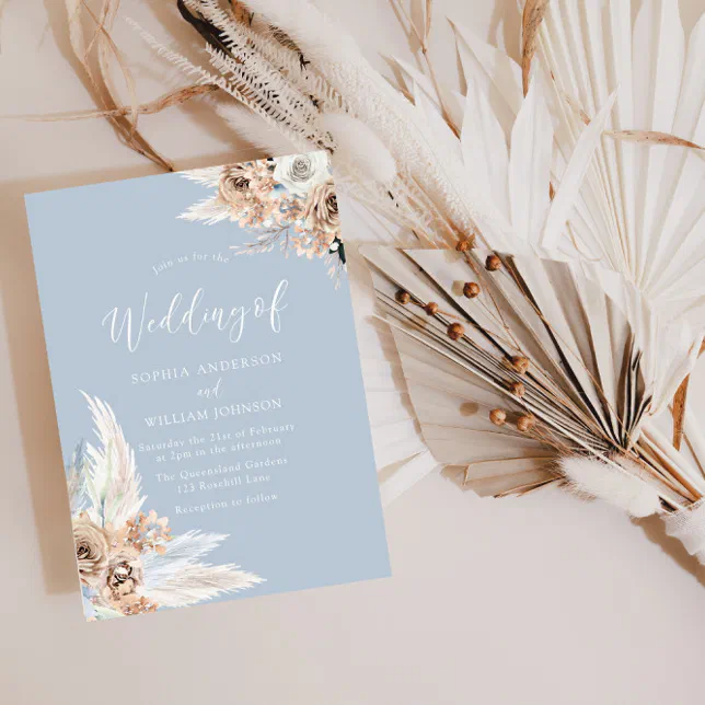 Dusty Blue Bohemian Floral Wedding Invitation | Zazzle